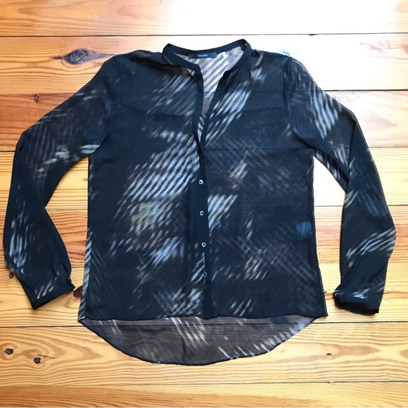 Tahari | Tops | Tahari Black Brown Sheer Long Sleeve Button Down Top ...